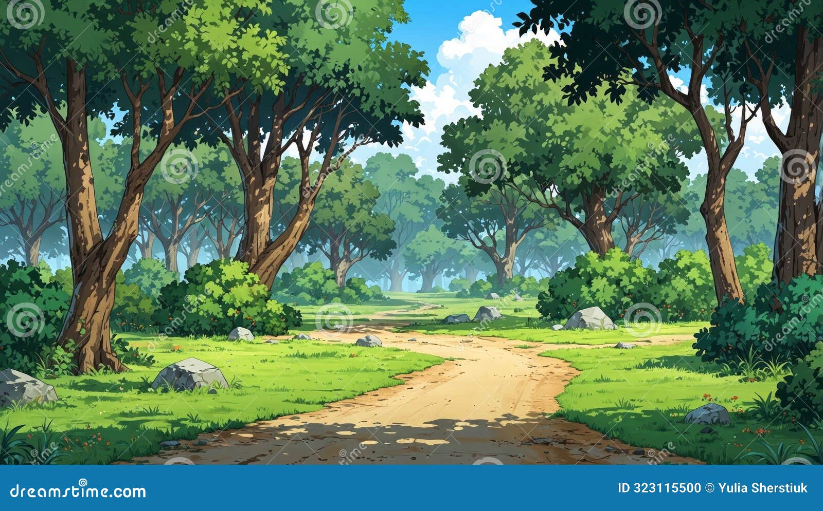 Cute Anime Forest with Trees and a Forest Path for Games Backgound ...