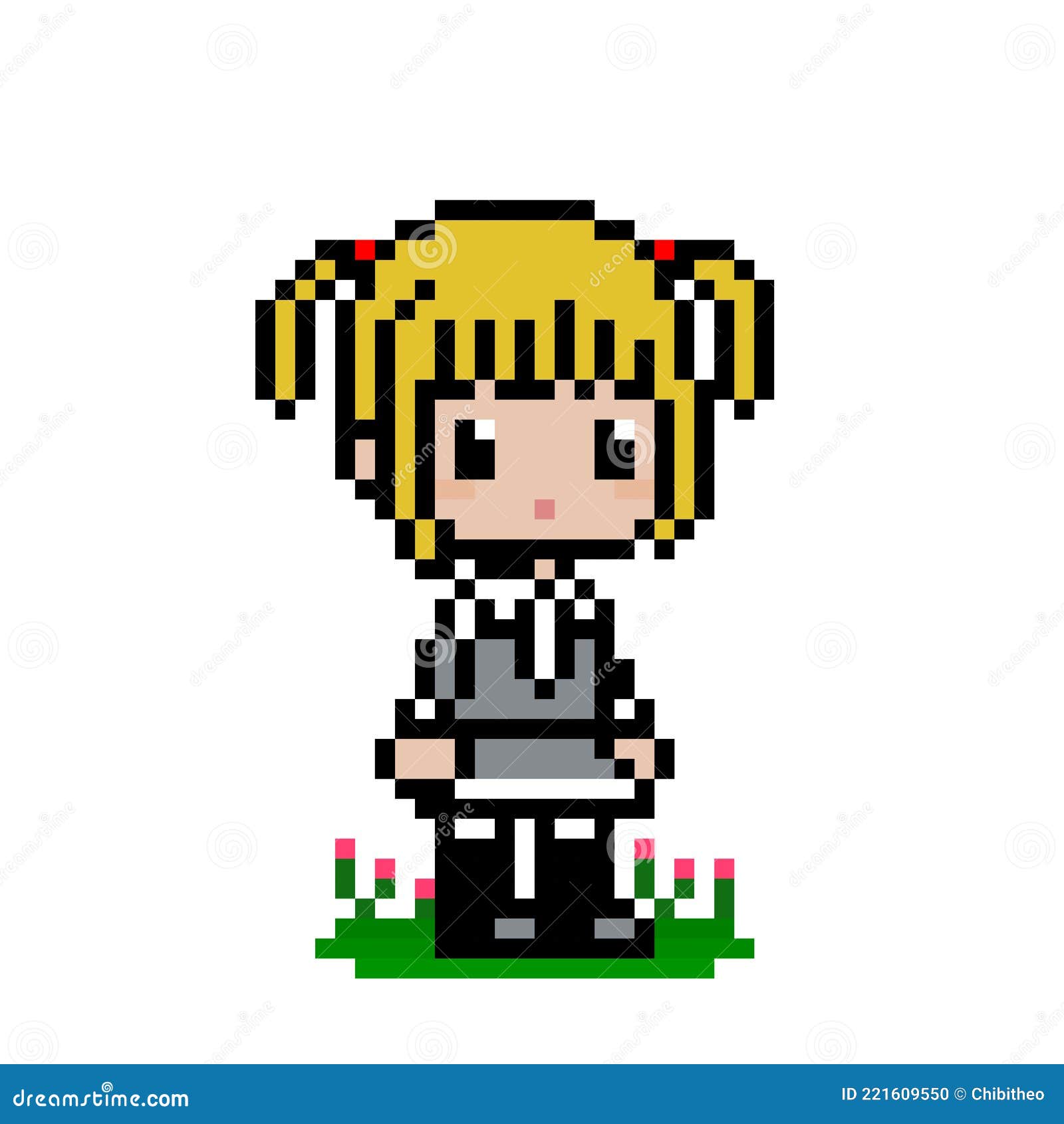 Pixel Little Girl In Pixel Art Cartoon Vector | CartoonDealer.com ...