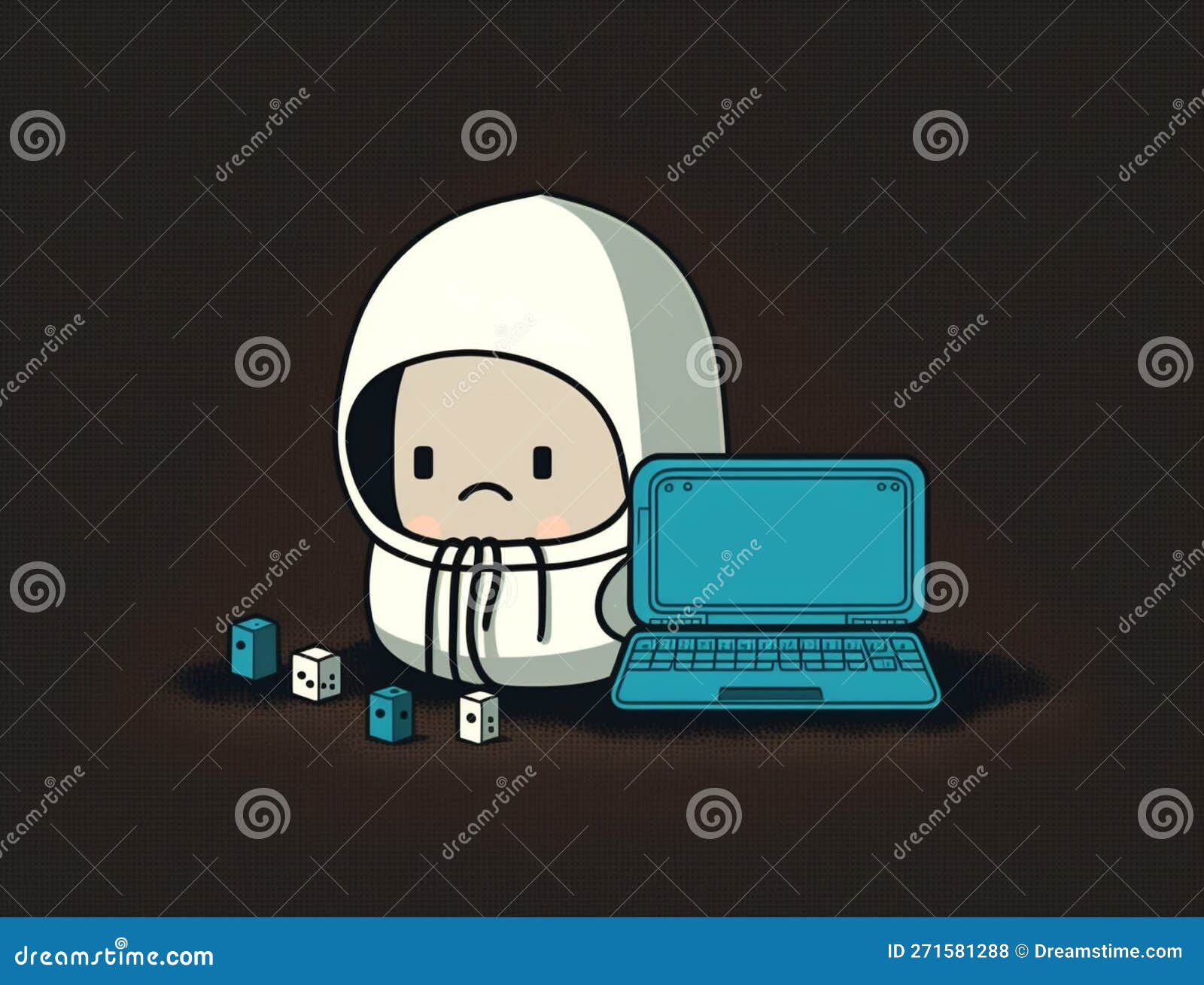 Cute Anonymous Hacker with White Hoodie Using Computer Laptop. Concept ...