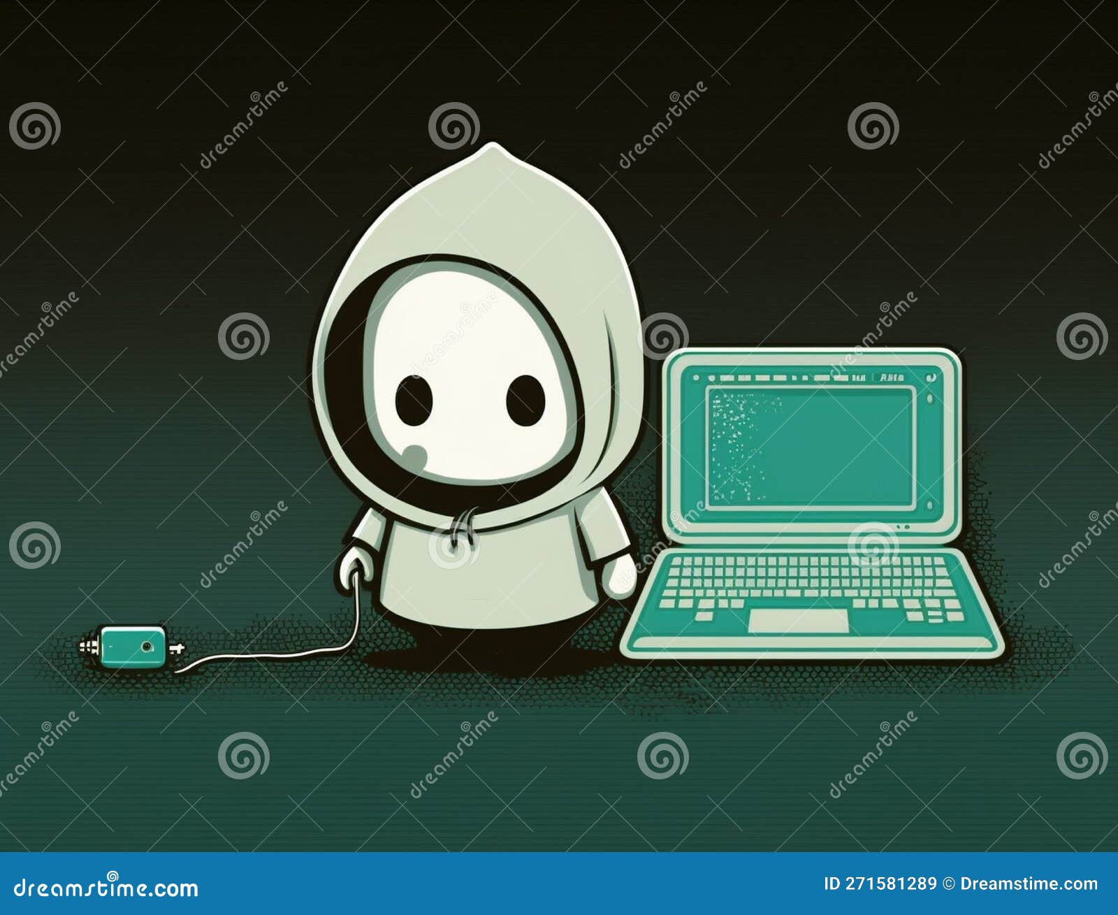 Cute Anonymous Hacker with White Hoodie Using Computer Laptop. Concept ...