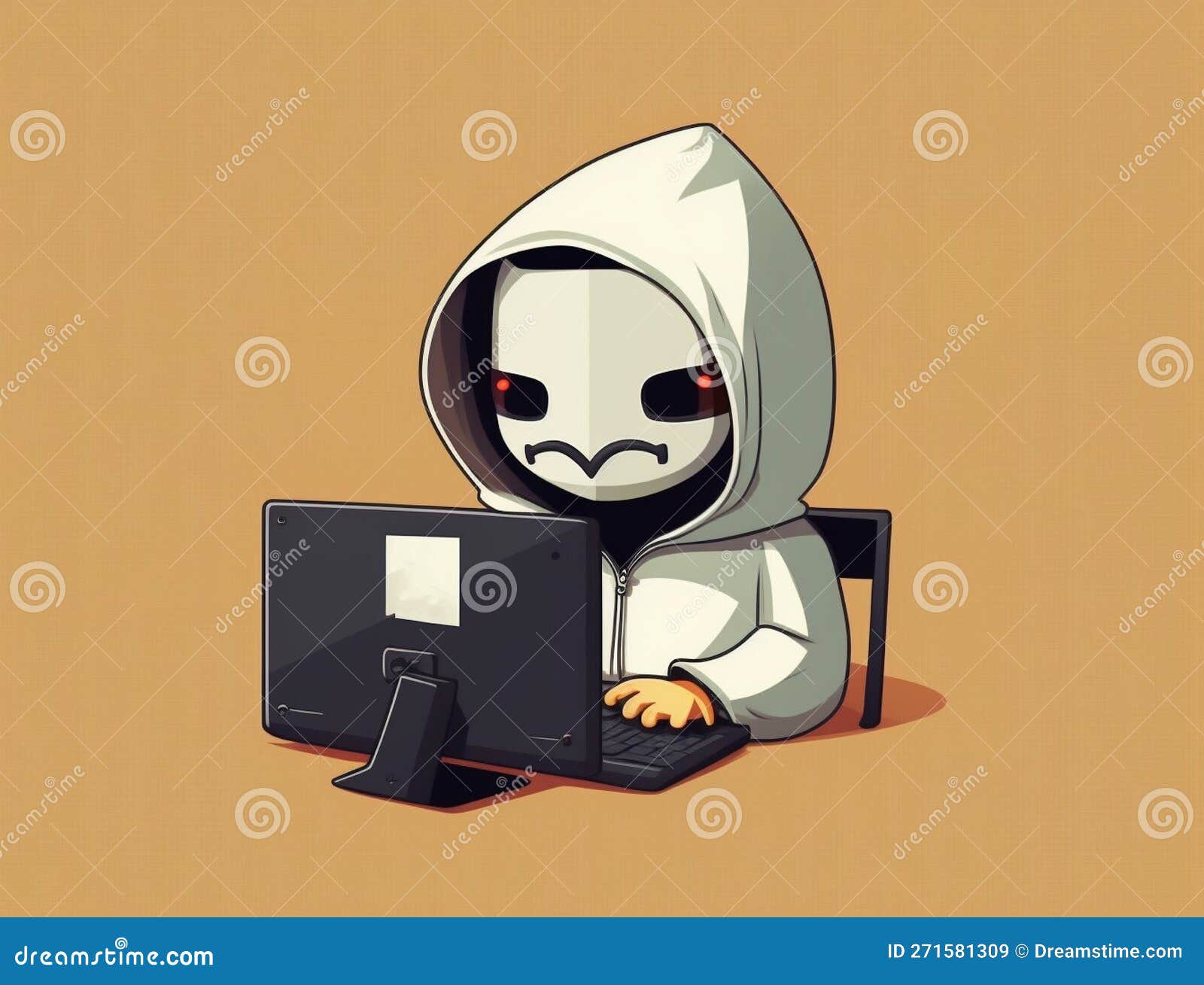 Cute Anonymous Hacker with White Hoodie Using Computer Laptop. Concept ...
