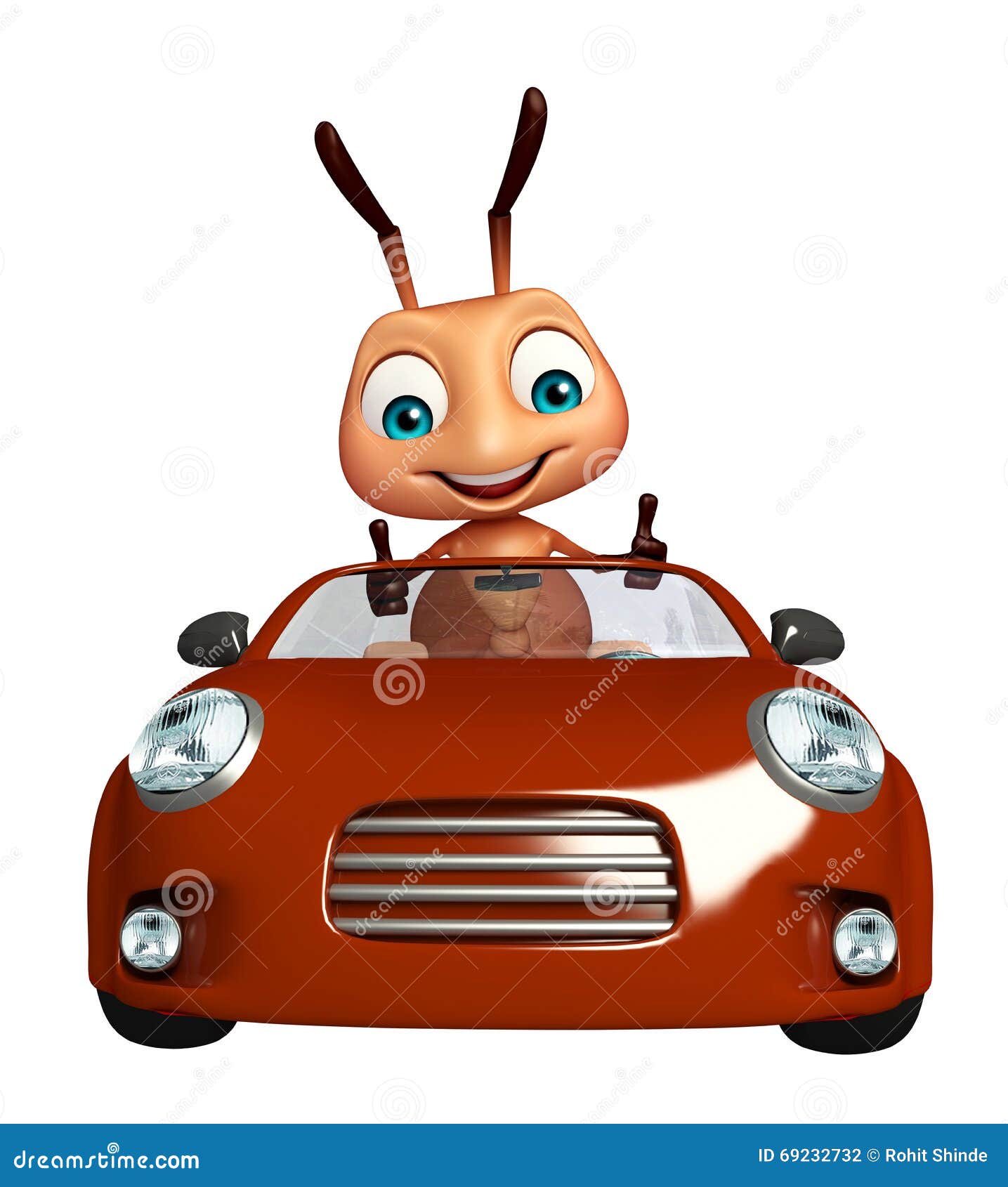 Cute Ant Cartoon Character with Car Stock Illustration - Illustration ...