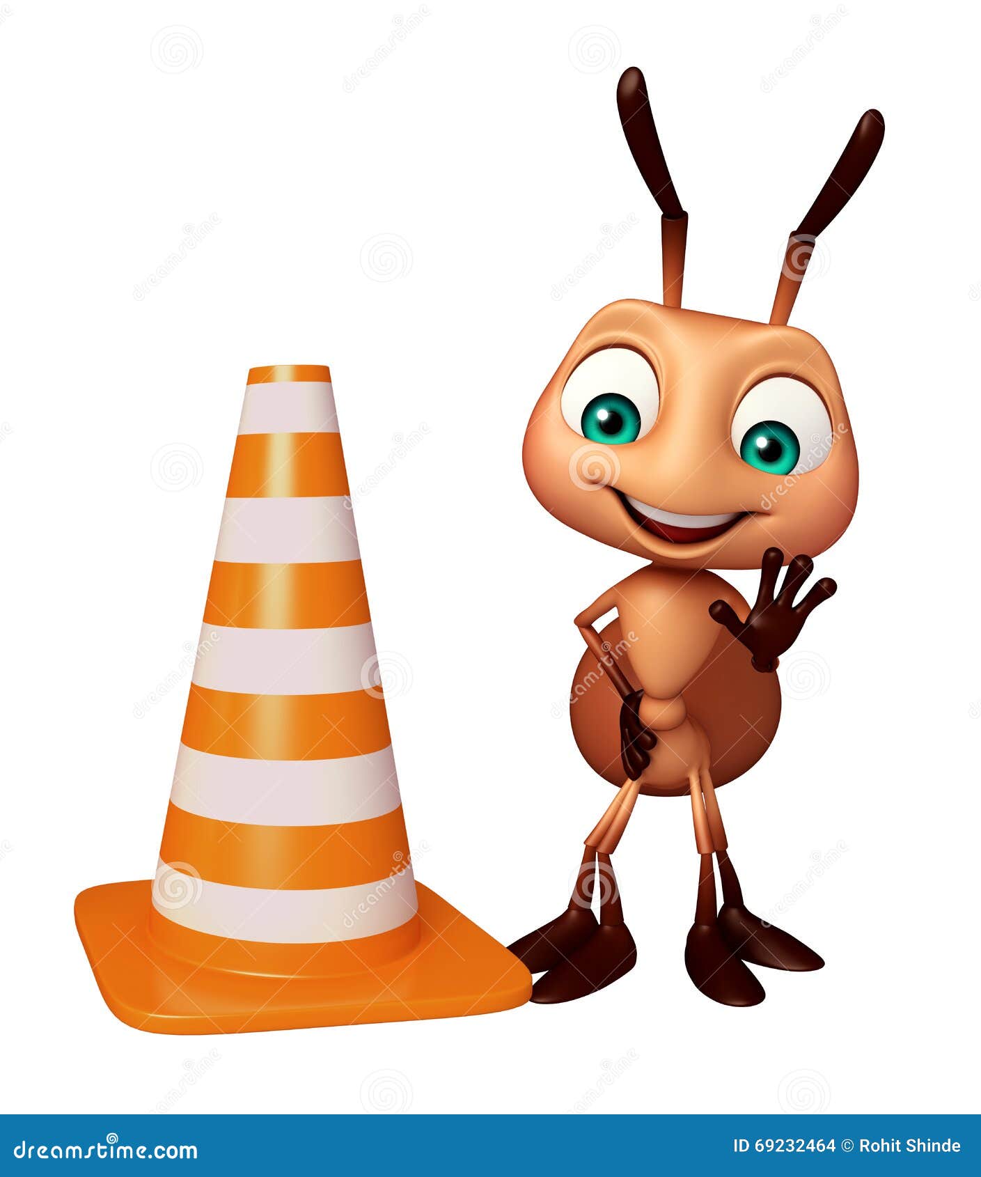 Cute Ant Cartoon Character With Construction Cone Royalty-Free ...