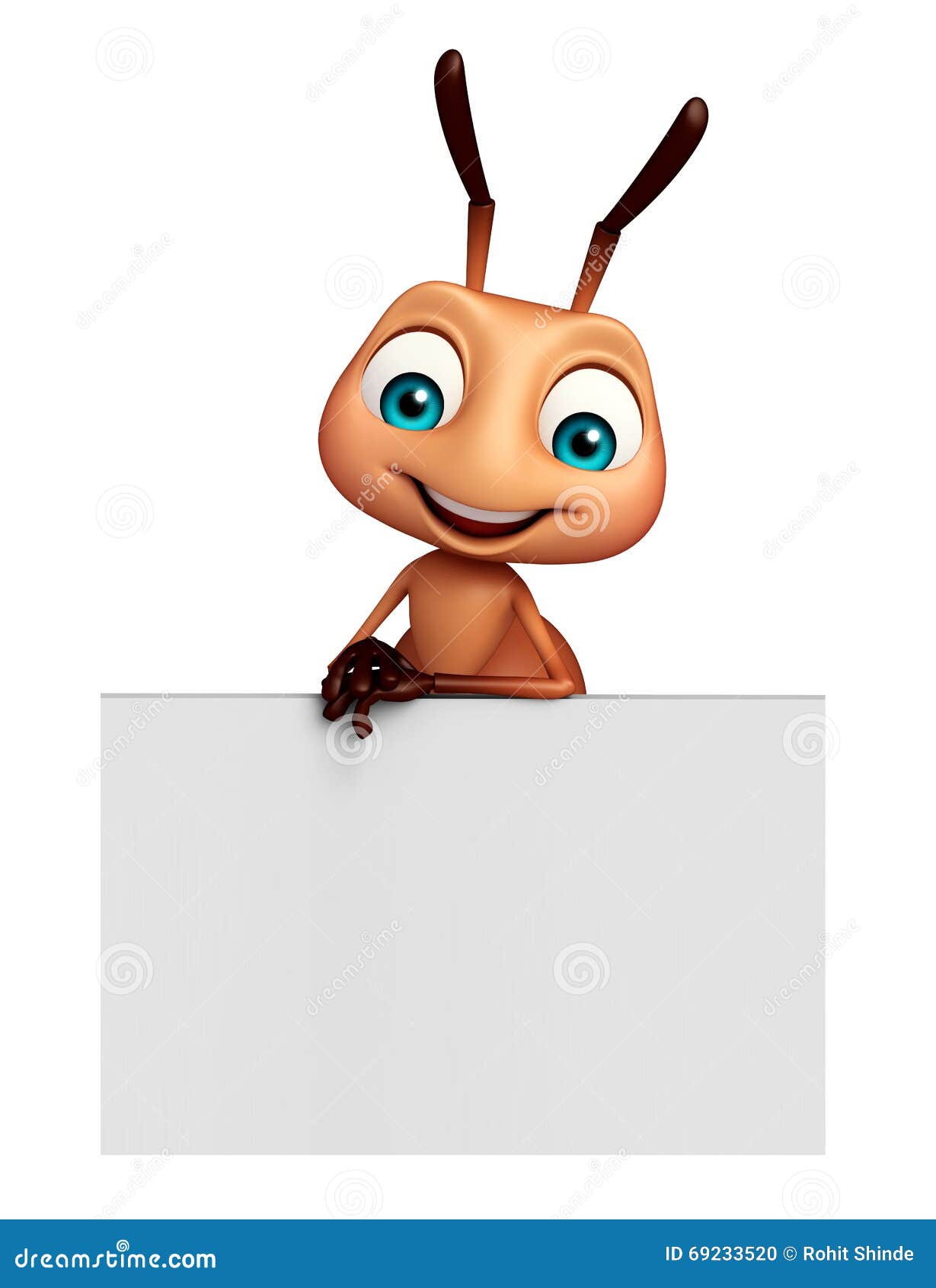 Cute Ant Cartoon Character with White Board Stock Illustration ...