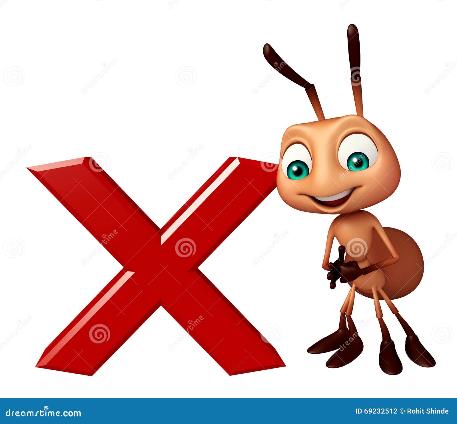Cute Ant Cartoon Character With Wrong Sign Stock Illustration - Image ...