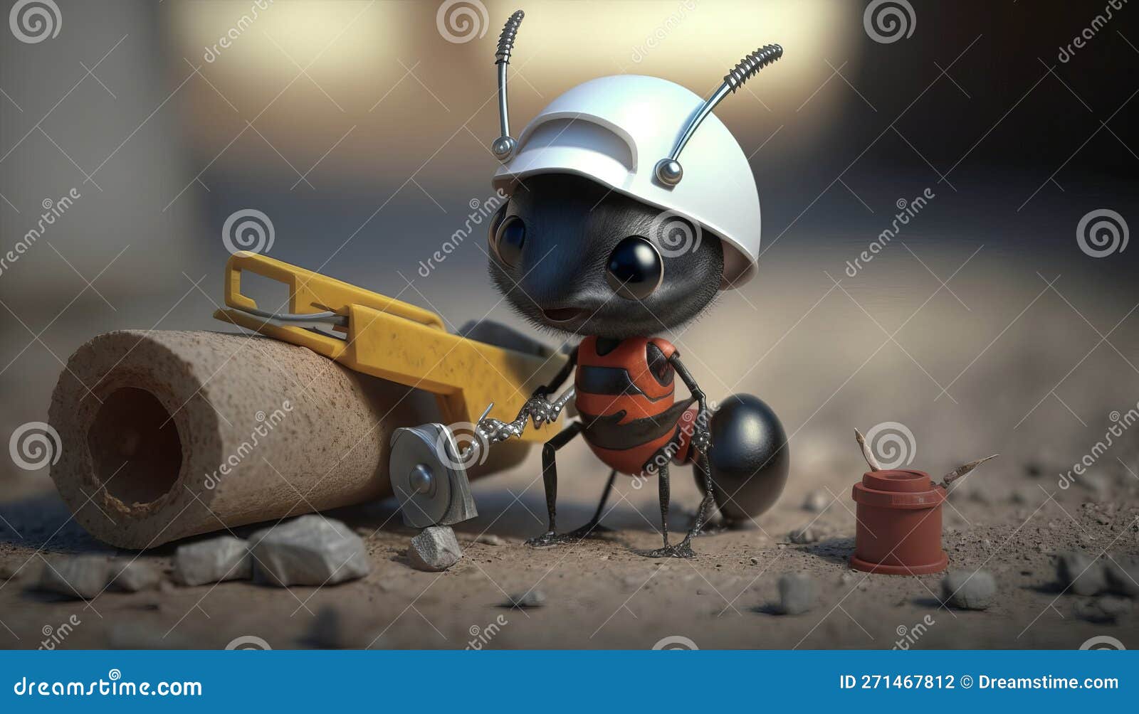 Cute Ant Engineer in the Construction Helmet. Ai. Stock Illustration ...