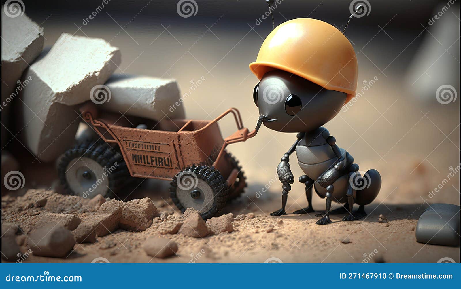 Cute Ant Engineer in the Construction Helmet. Ai. Stock Illustration ...