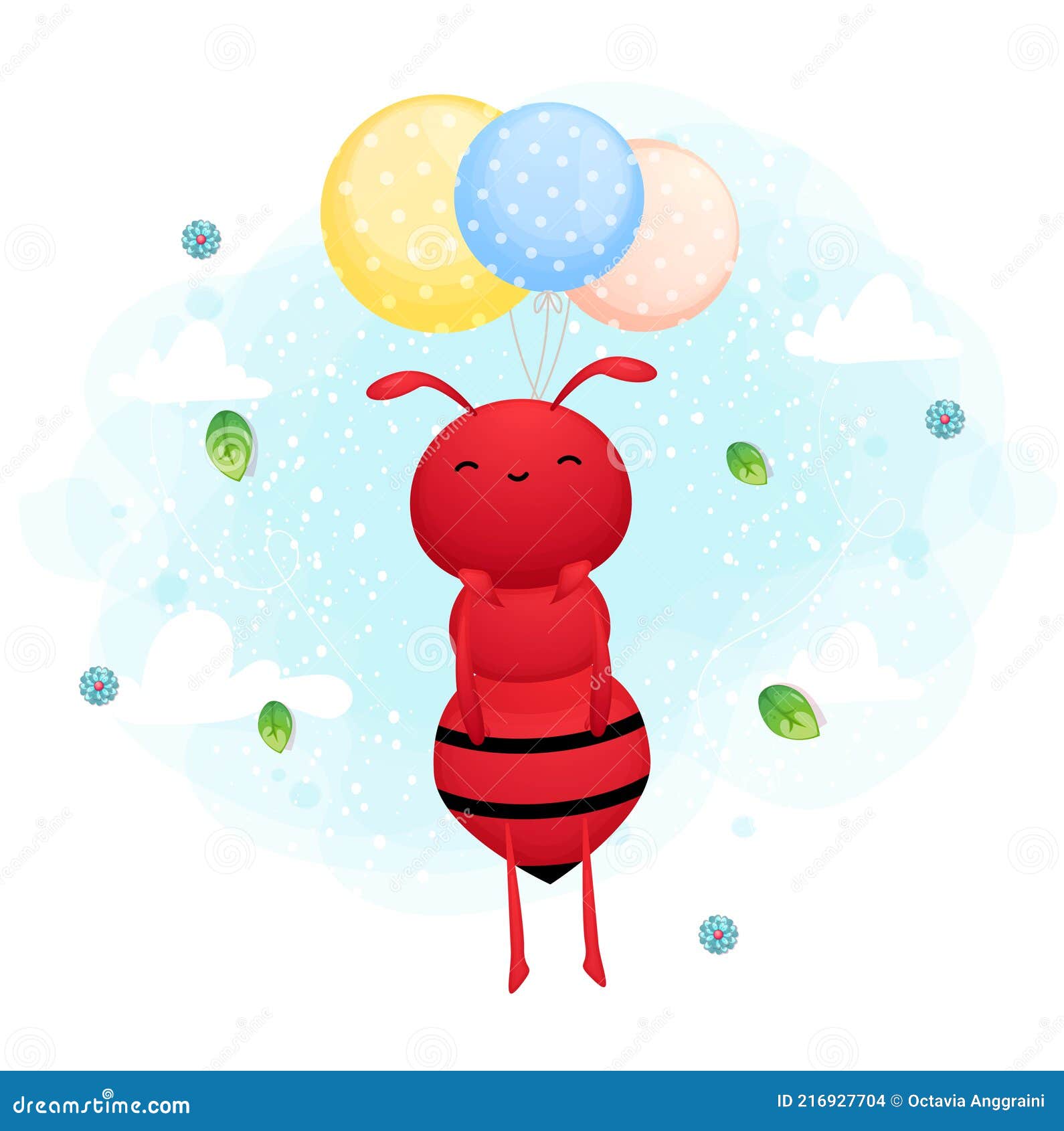 Cute Ant Flying with Balloon Cartoon Character Premium Vector Stock ...