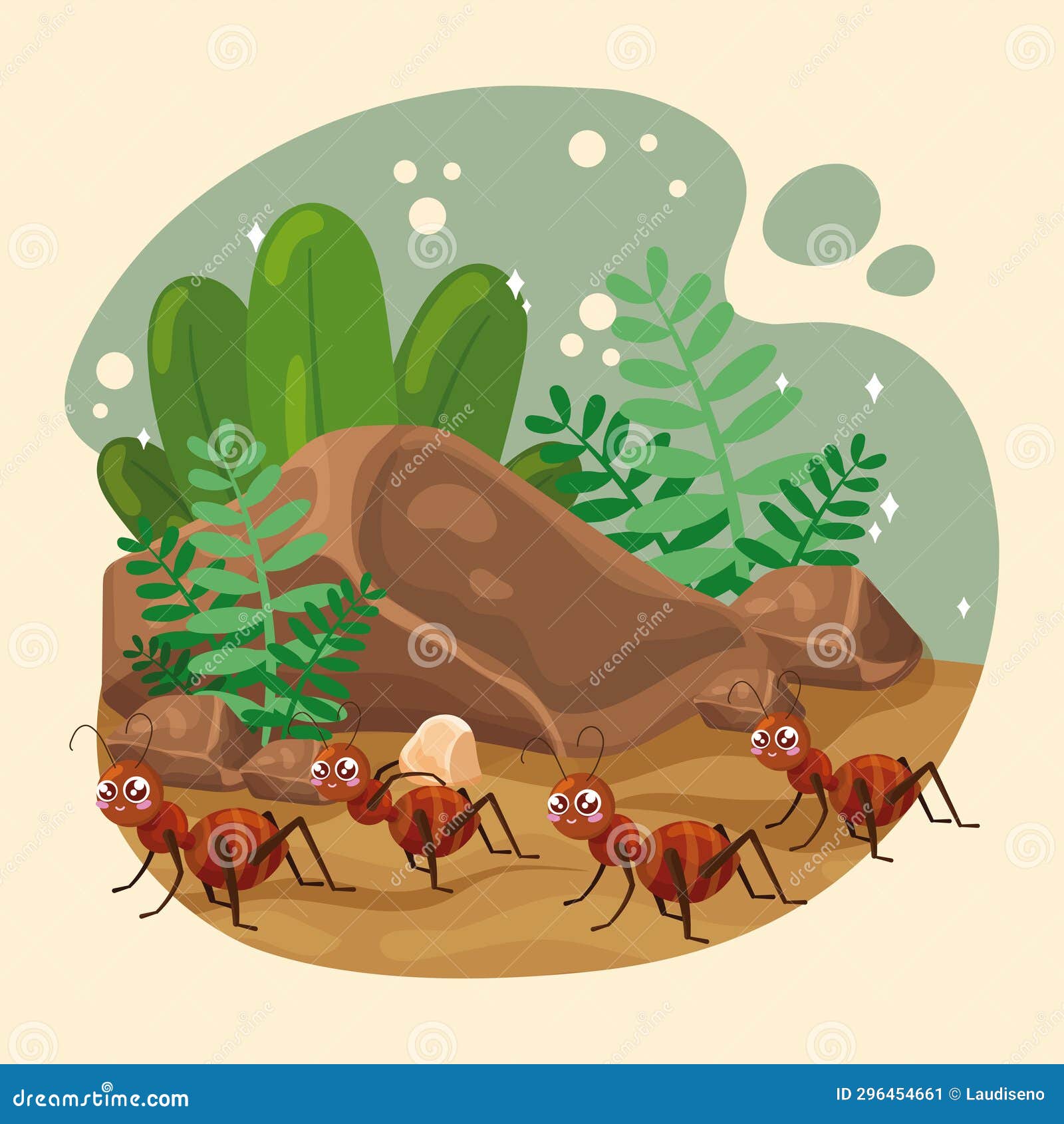 Cute Ant Insect Characters on the Groind with Leaves Vector Stock ...
