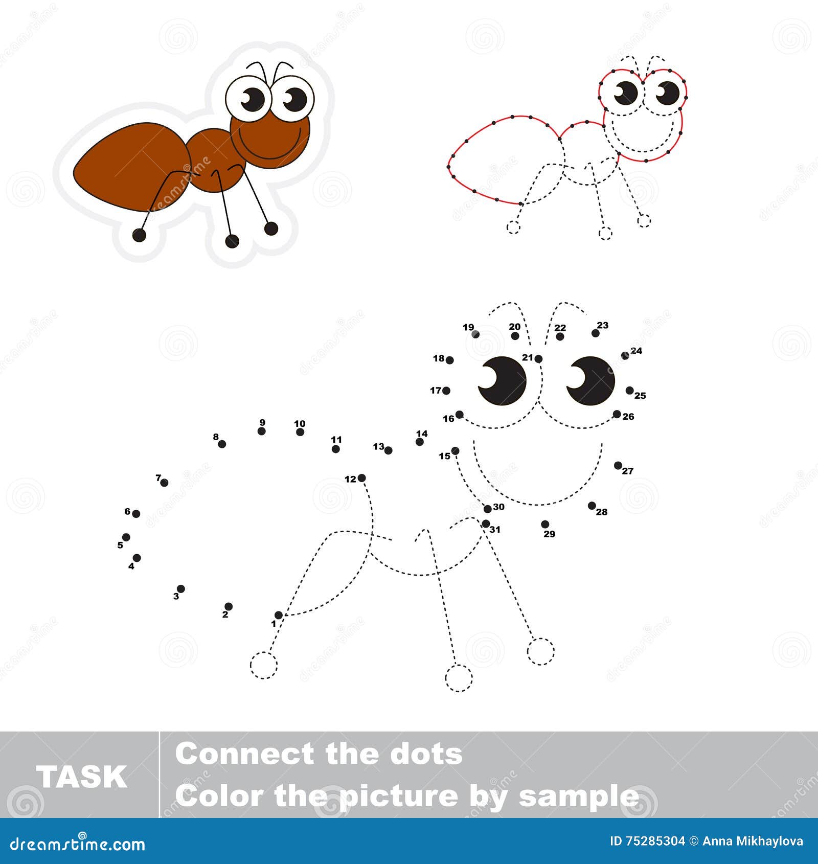 The Cute Ant. Vector Numbers Game. Stock Vector - Illustration of line ...