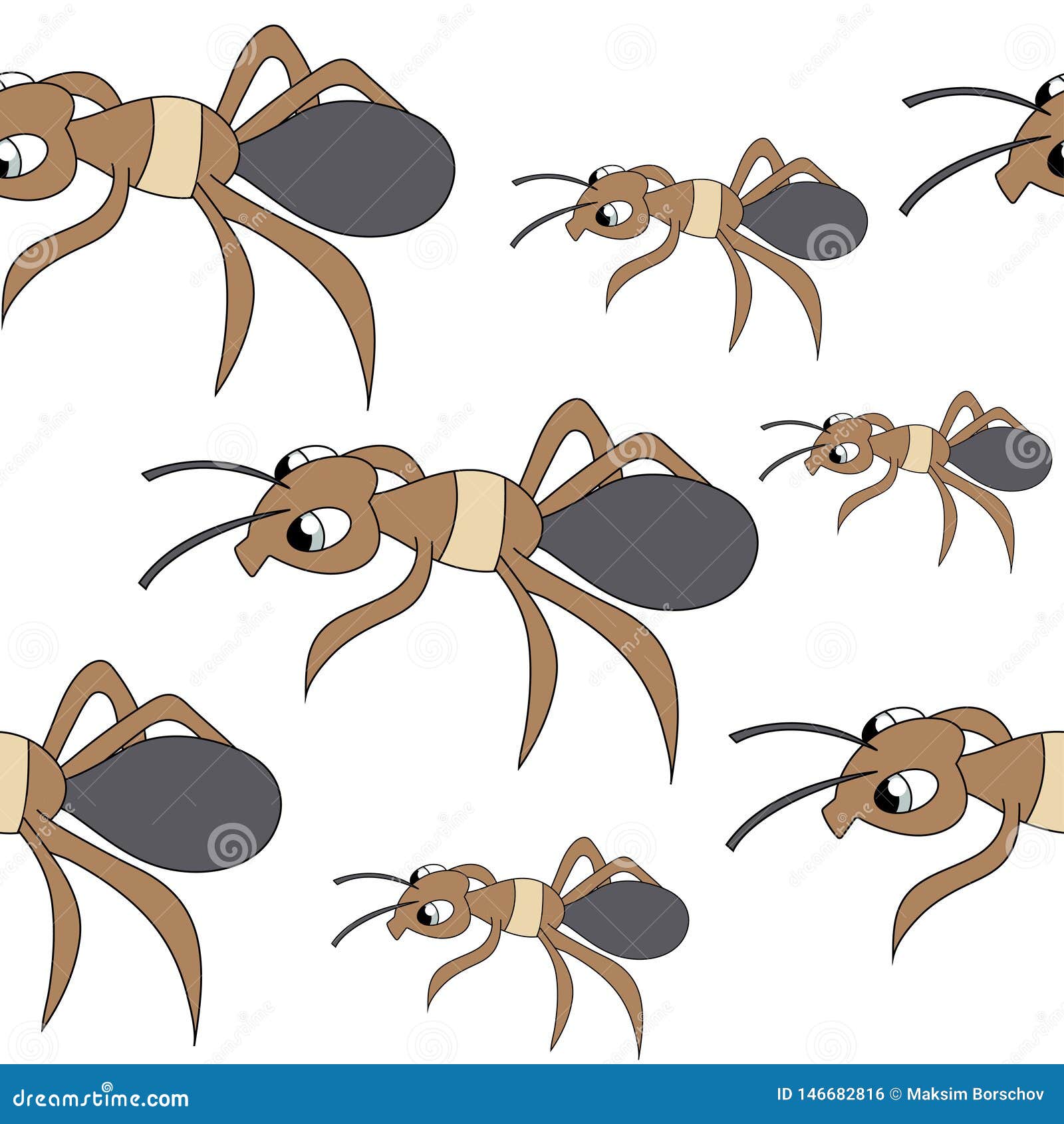 Cute Ants. Seamless Stock Vector Pattern Stock Vector - Illustration of ...
