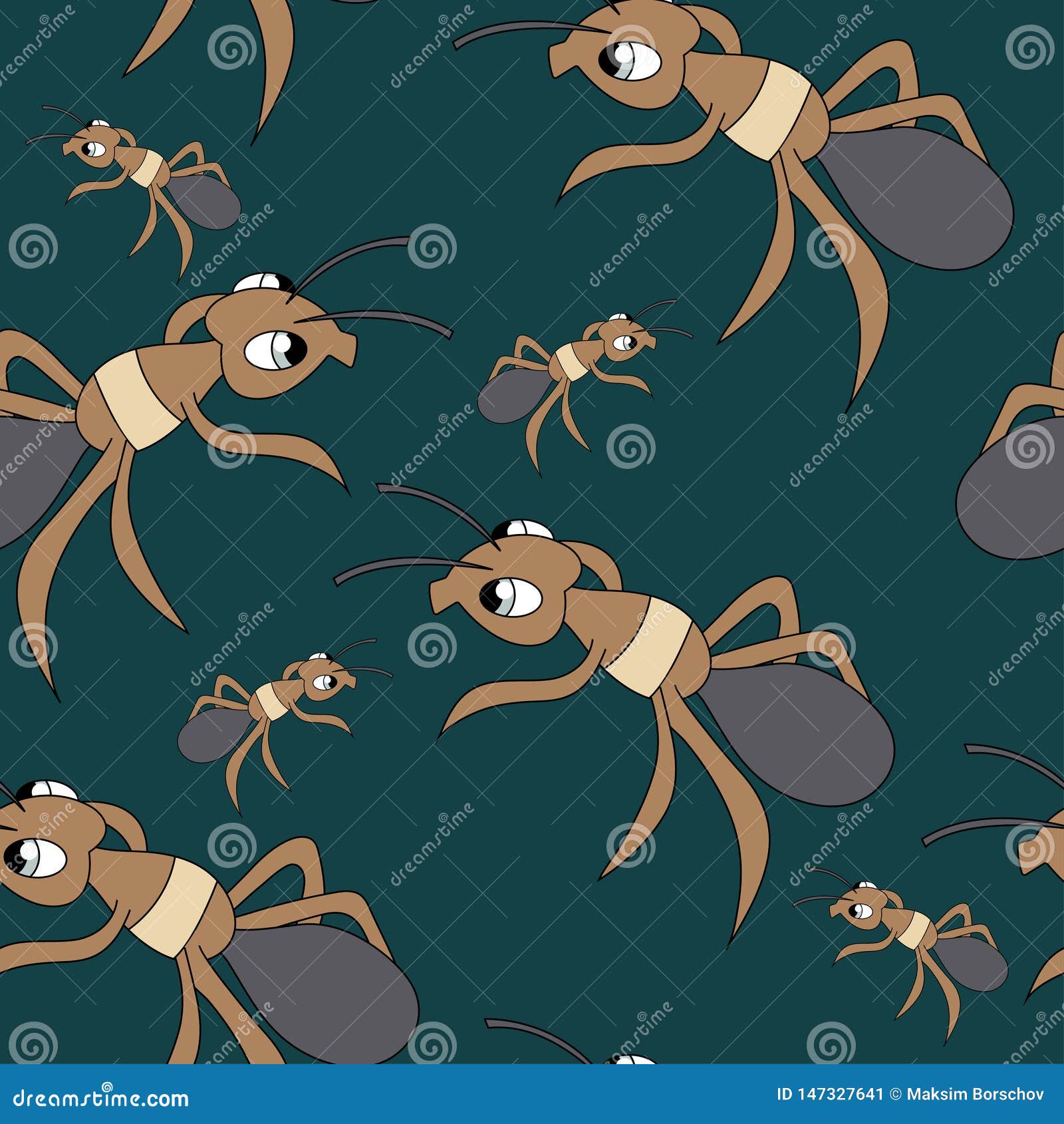 Cute Ants. Seamless Vector Pattern Stock Vector - Illustration of ...