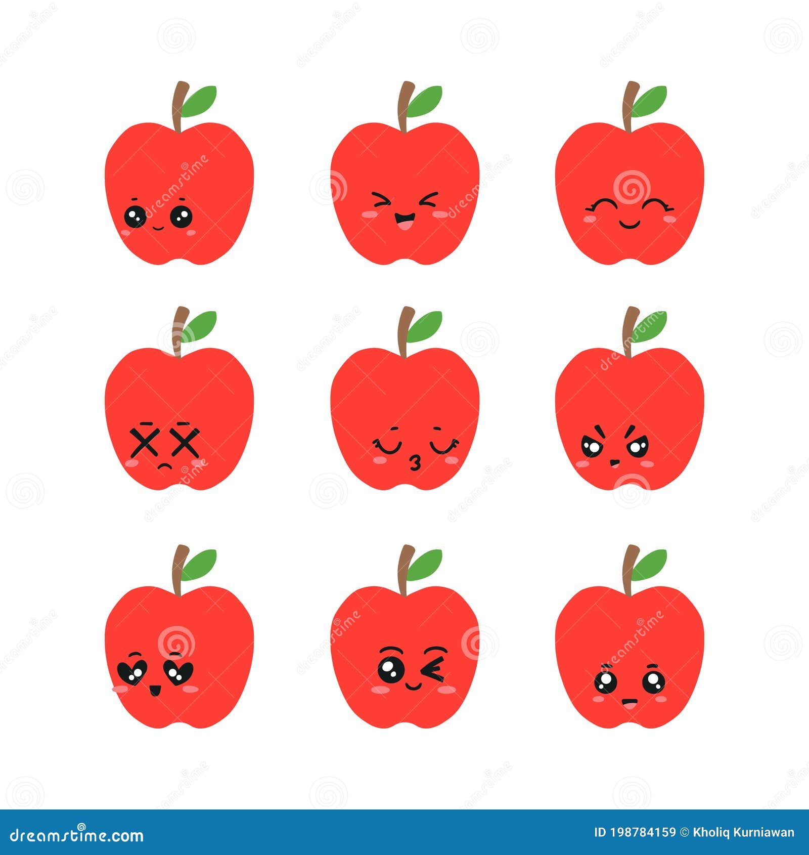 Cute Apple Cartoon with Expression Stock Vector - Illustration of food ...