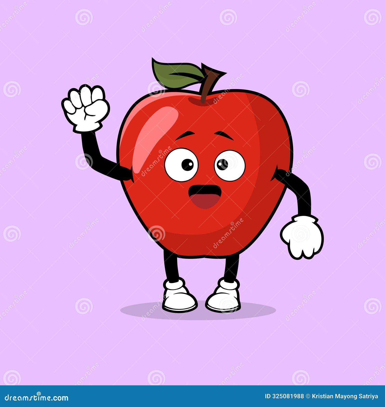Cute Apple Fruit Character with Spirit Expression Stock Illustration ...