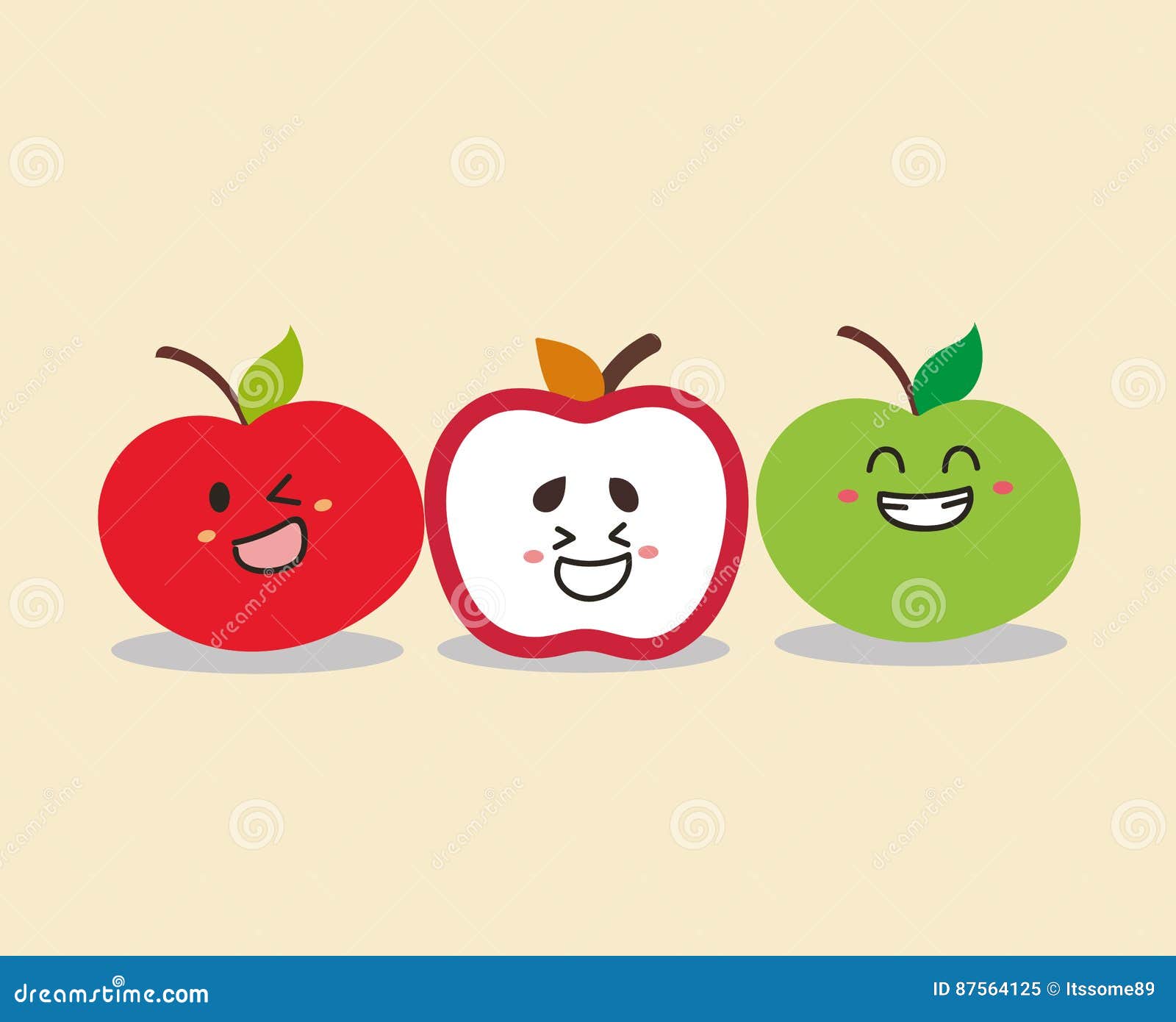 Cute apple happy face stock illustration. Illustration of food - 87564125