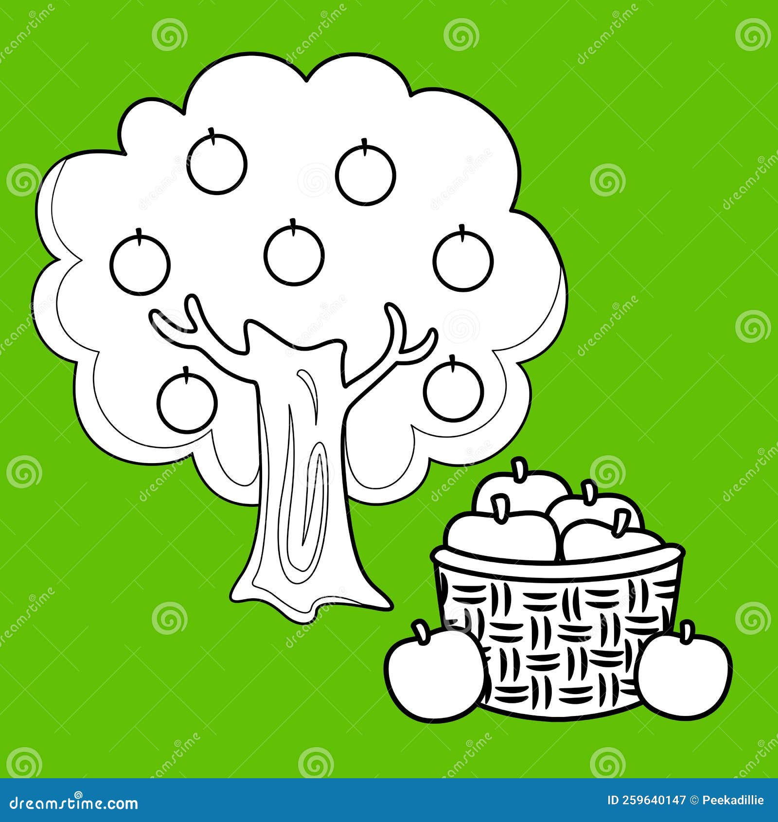 Cute Apple Tree Digital Stamp Stock Illustration - Illustration of font ...