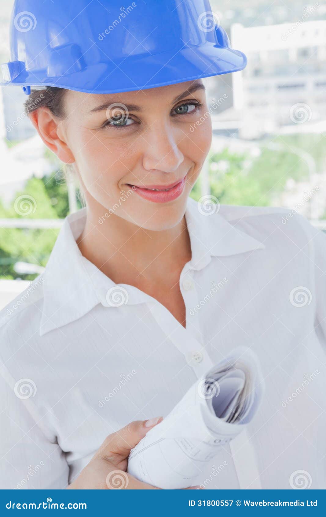 Cute Architect Holding Blueprint Stock Image - Image of architect ...