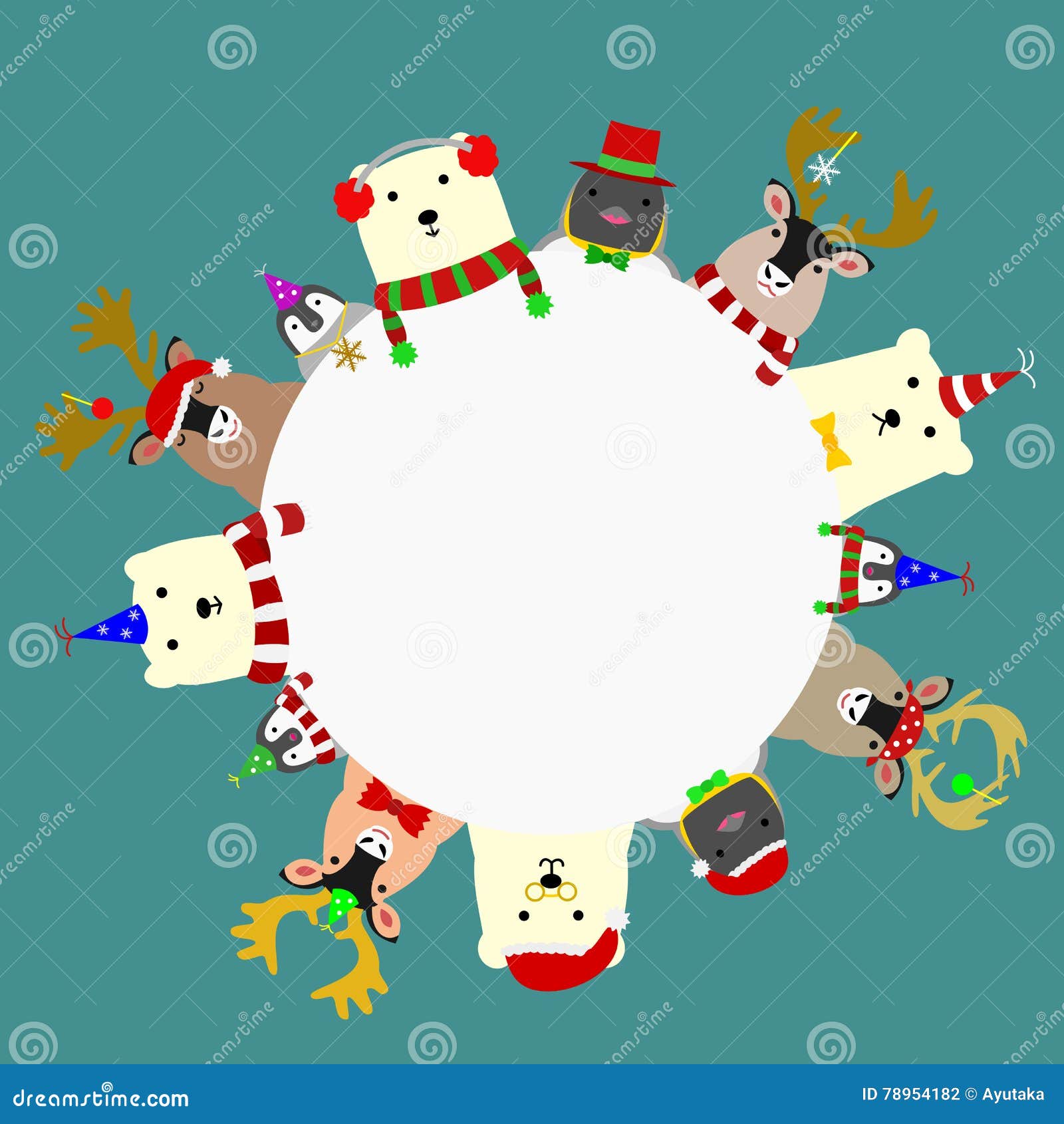 Cute Arctic Animals Round Frame, Central White Globe Can Be Removed ...