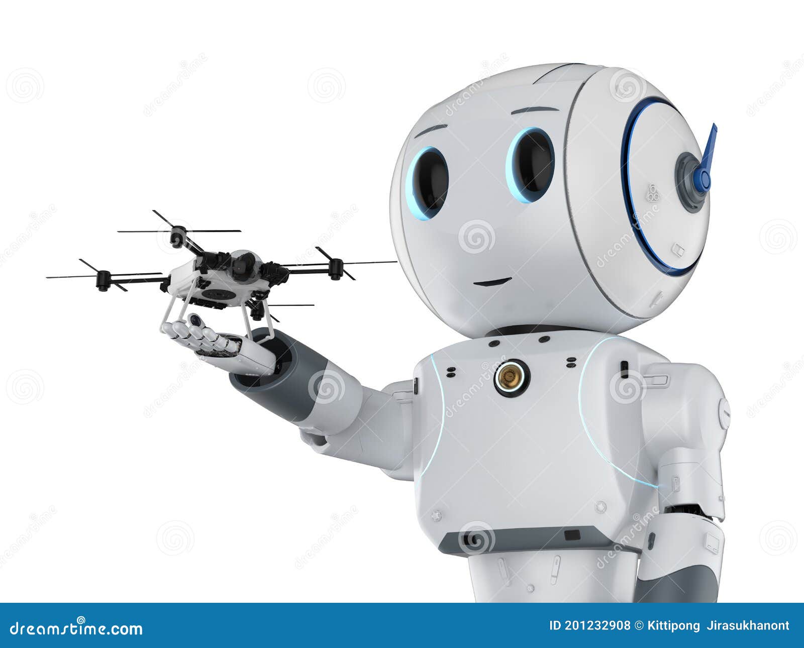 Cute Artificial Intelligence Robot with Drone Stock Illustration ...