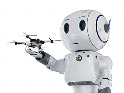Cute Artificial Intelligence Robot with Drone Stock Illustration ...