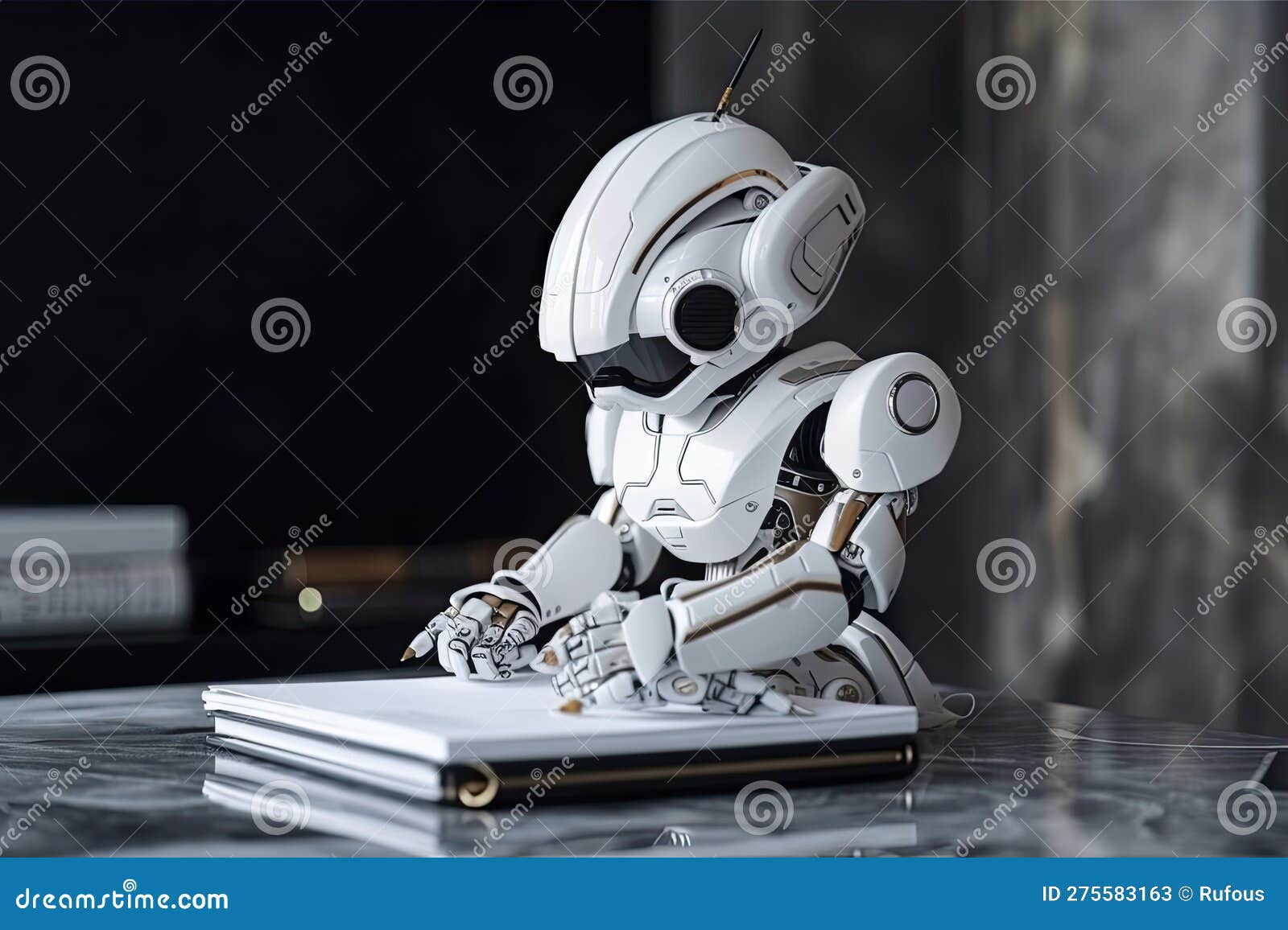 Cute Artificial Intelligence Robot with Notebook Stock Illustration ...