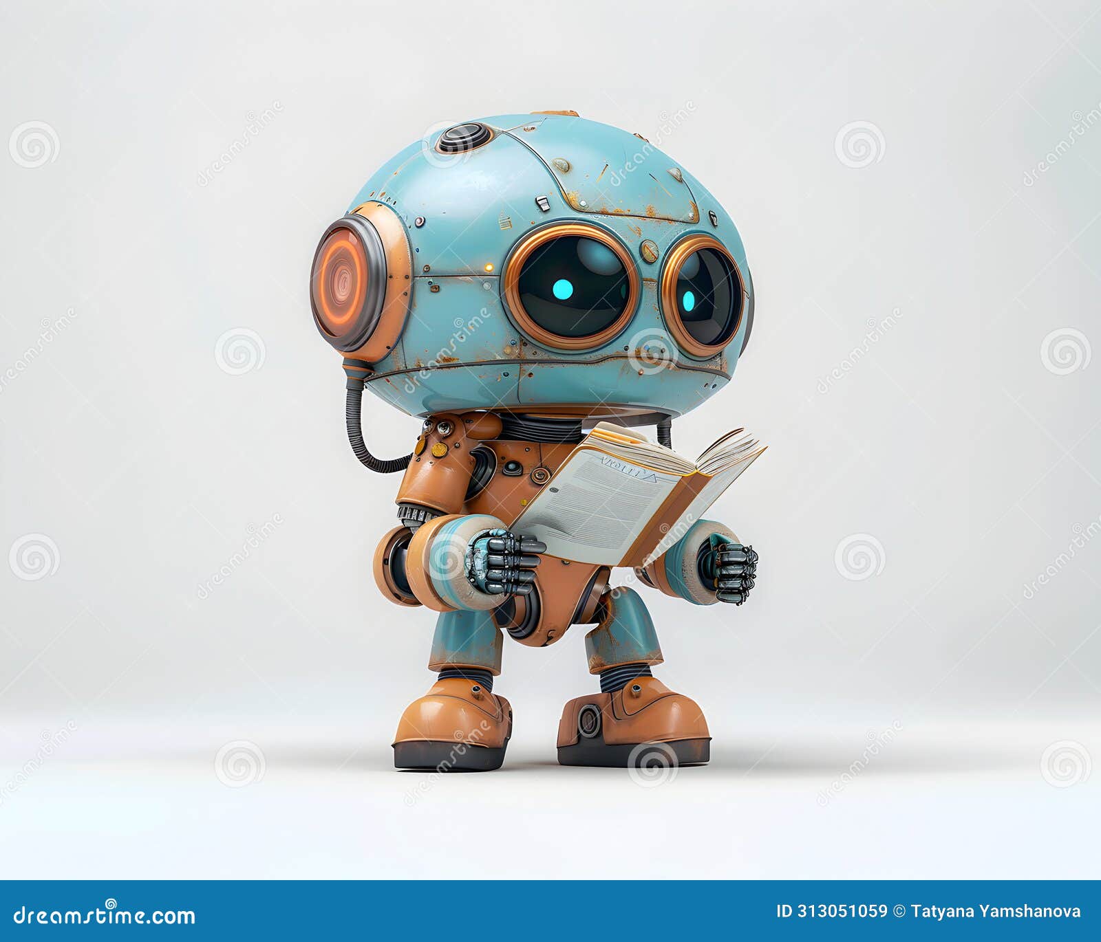 Cute Artificial Intelligence Robot Reading a Book. Machine Learning ...