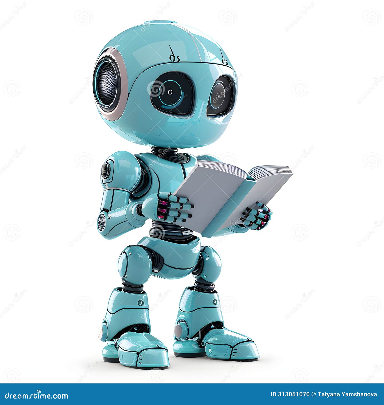 Cute Artificial Intelligence Robot Reading a Book. Machine Learning ...