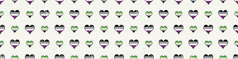 Cute Asexual Aromantic Heart Cartoon Seamless Vector Border Hand Drawn Isolated Pride Flag For