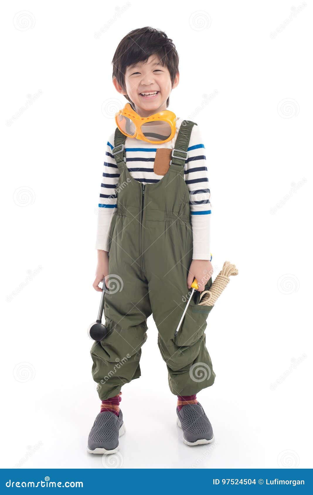 Cute Asian Child with Construction Tools Stock Photo - Image of korea ...