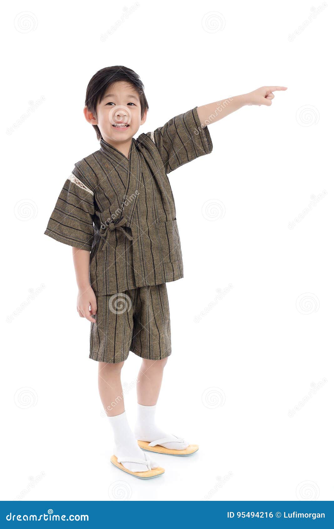 Cute Asian Child in Kimono Pointing Stock Photo - Image of happy ...