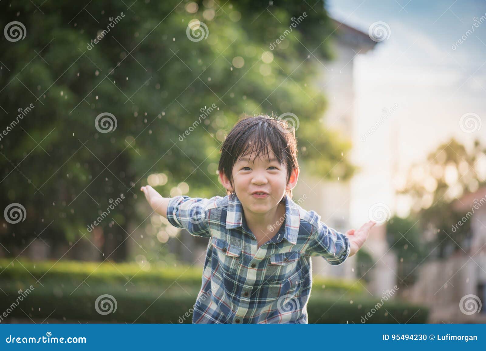 Cute Asian Child Playing Pilot Aviator in the Park Stock Photo - Image ...