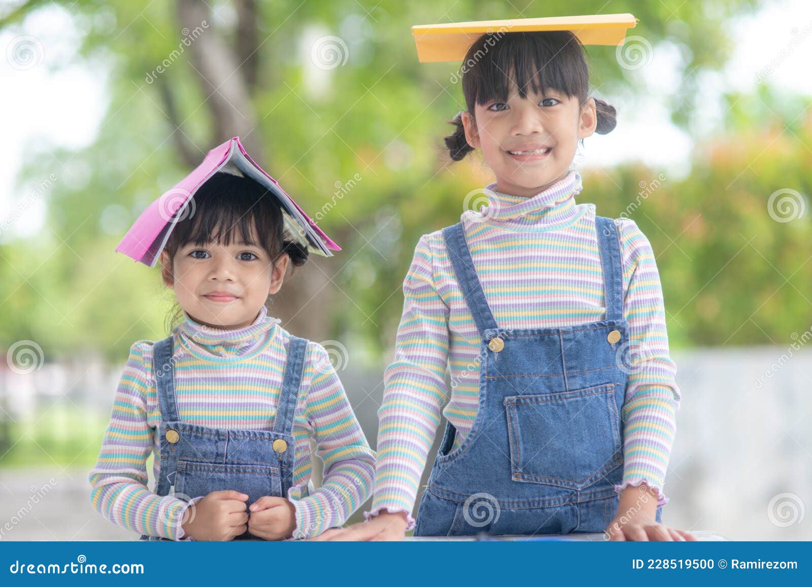Cute Asian Children Reading a Book on the Table Stock Photo - Image of ...