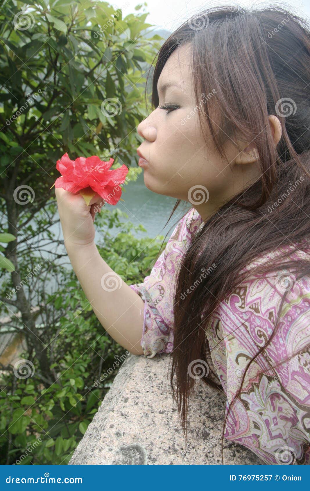 Cute Asian Girl with a Flower Stock Image - Image of female, chinese ...