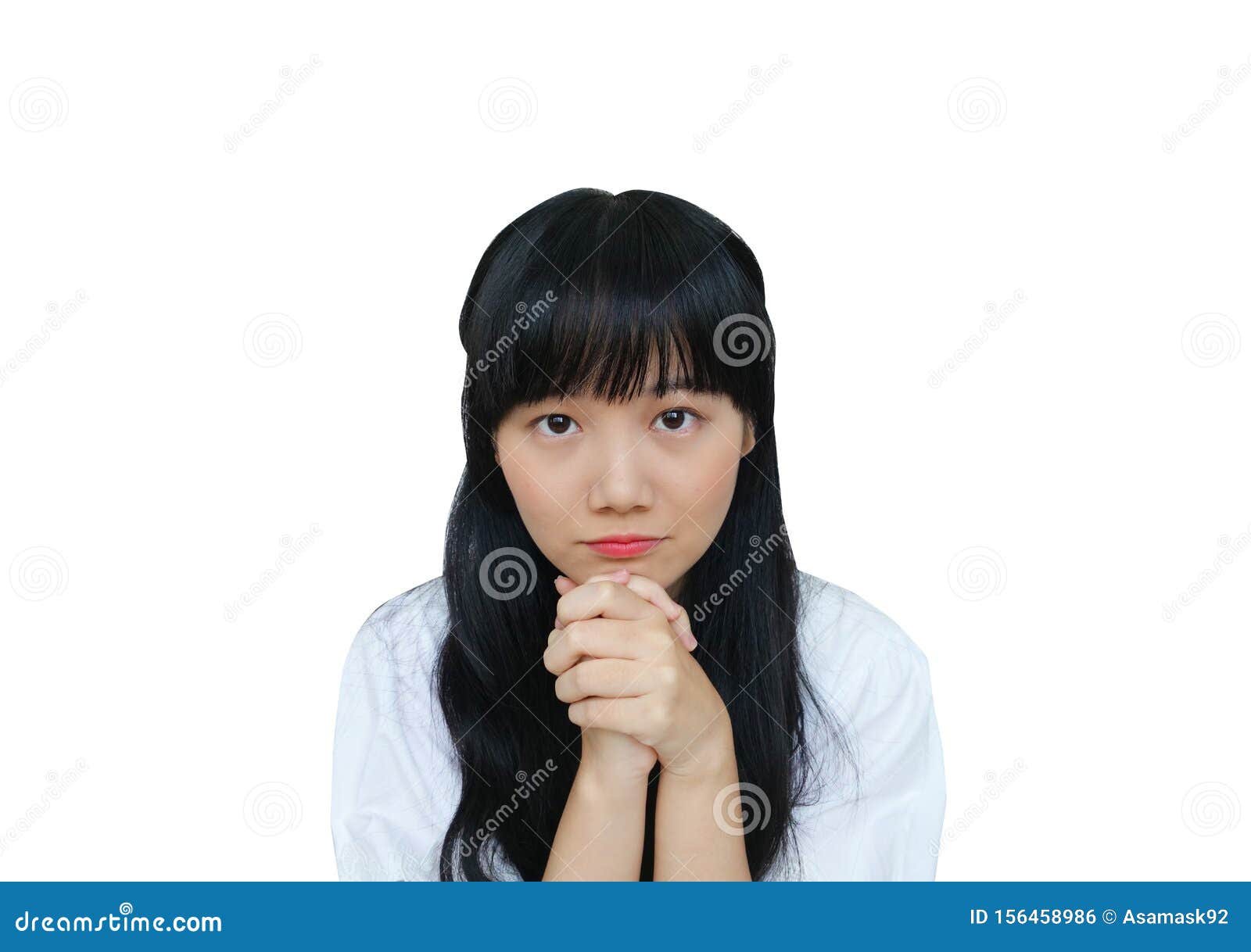 Cute Asian Girl Looking at Camera and Begging Stock Photo - Image of ...