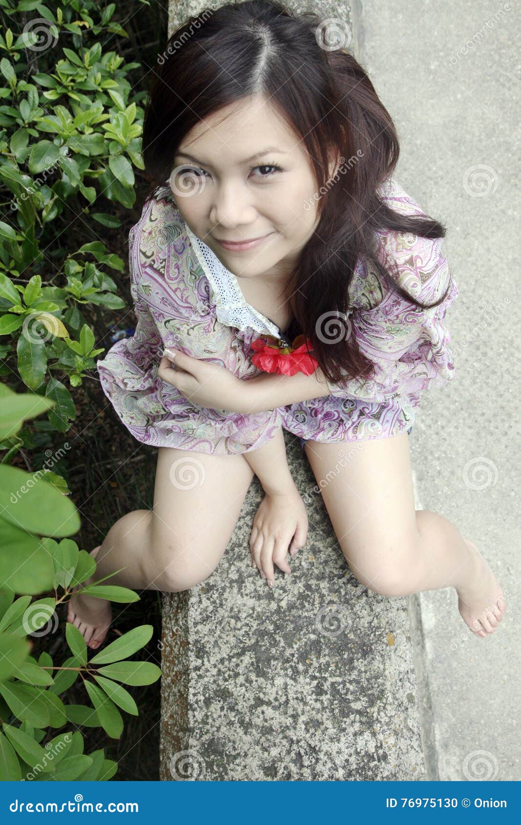 Cute Asian girl looking up stock photo. Image of angle - 76975130