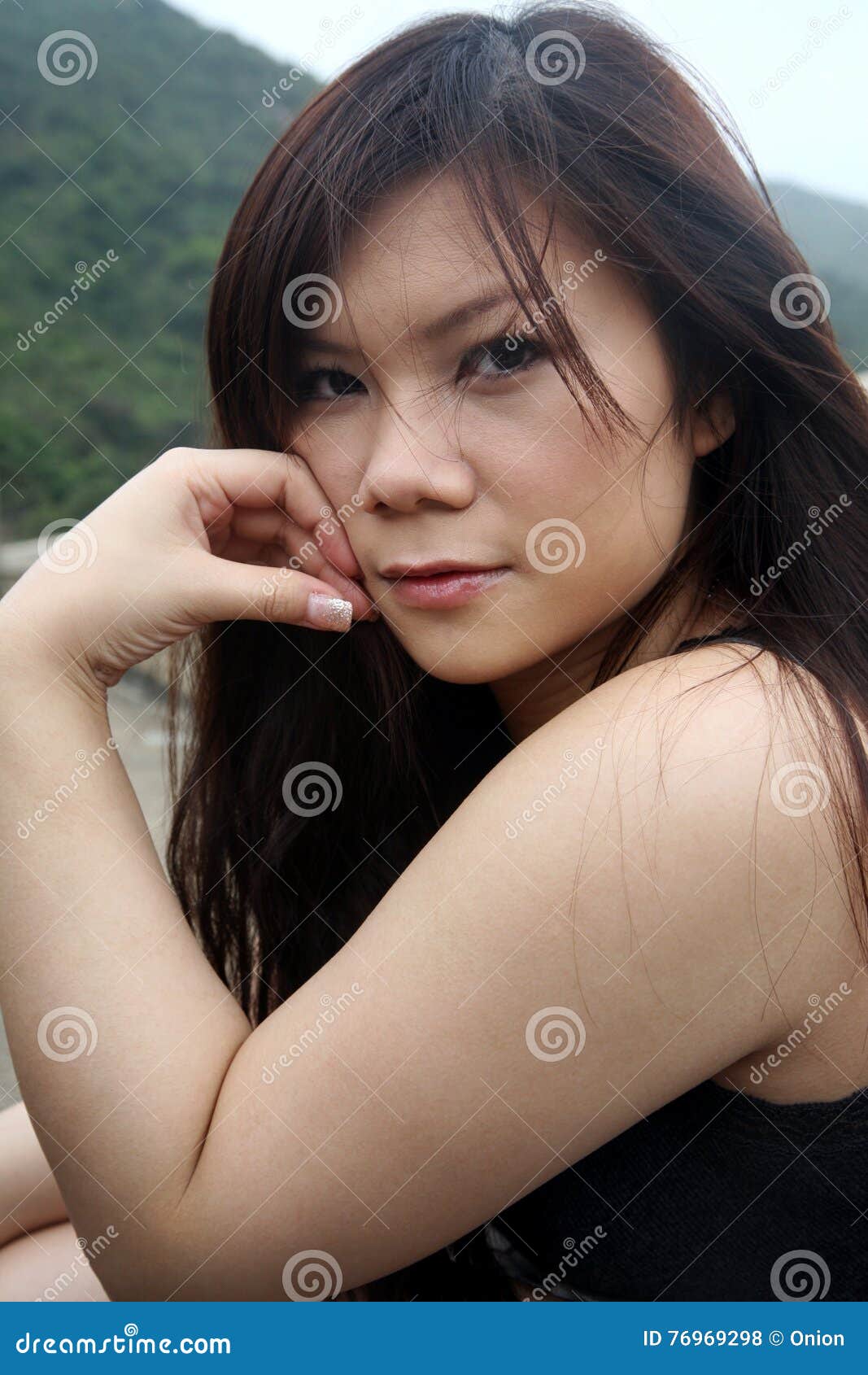 Cute Asian Girl Looking at Viewer Stock Photo - Image of beauty ...