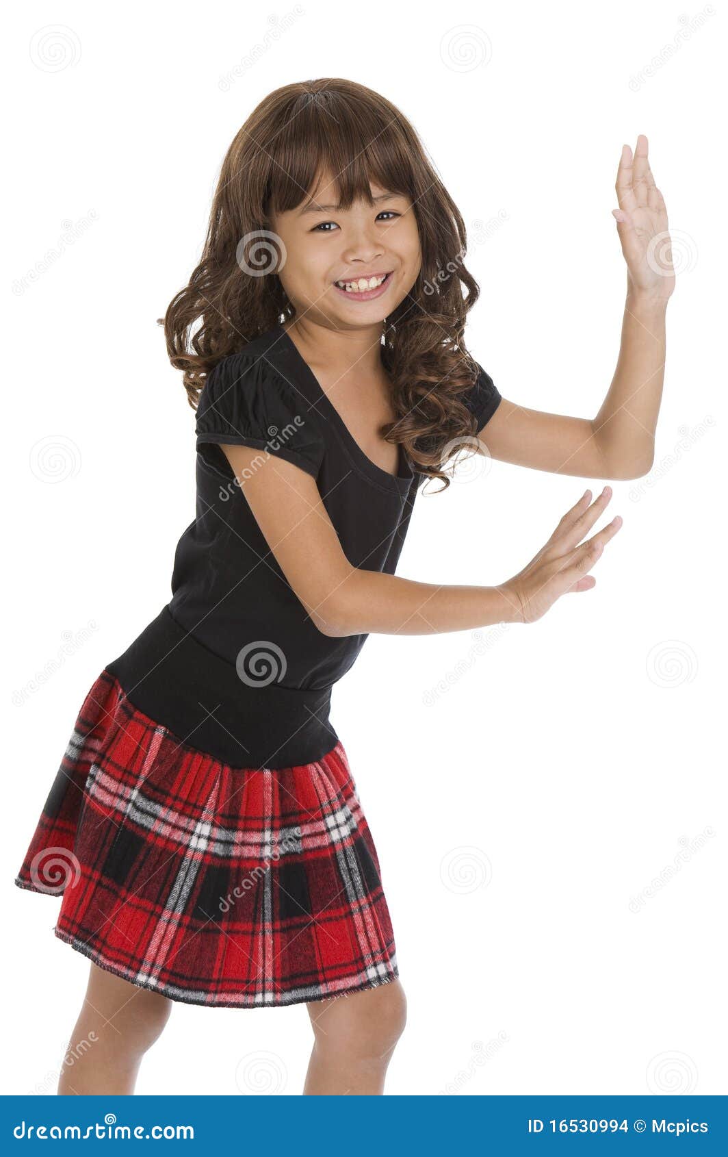 Cute Asian Girl Pushing Something Stock Photo - Image of pose ...