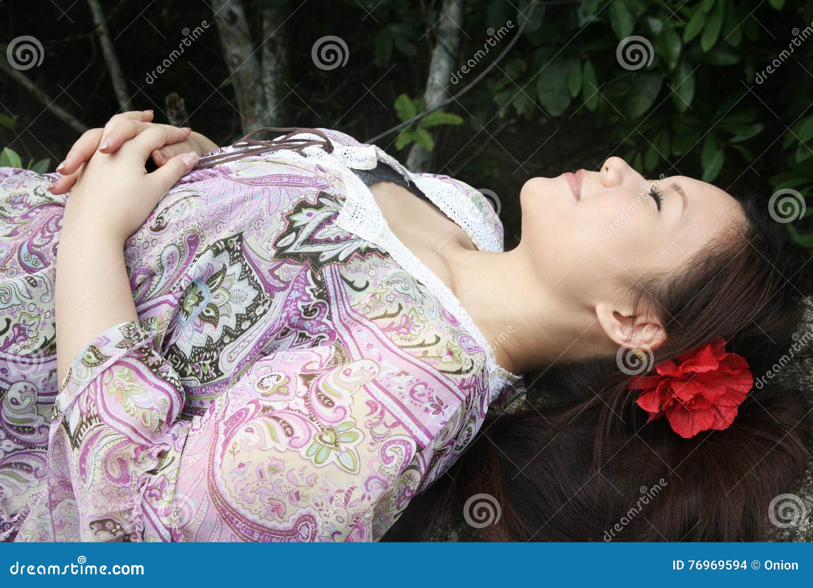 Cute Asian girl resting stock photo. Image of colors - 76969594