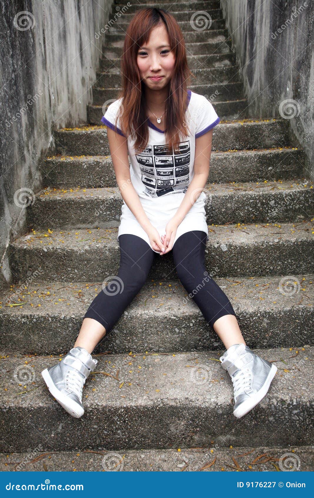 Cute Asian Girl Sitting Down Stock Image - Image of people, elegance ...