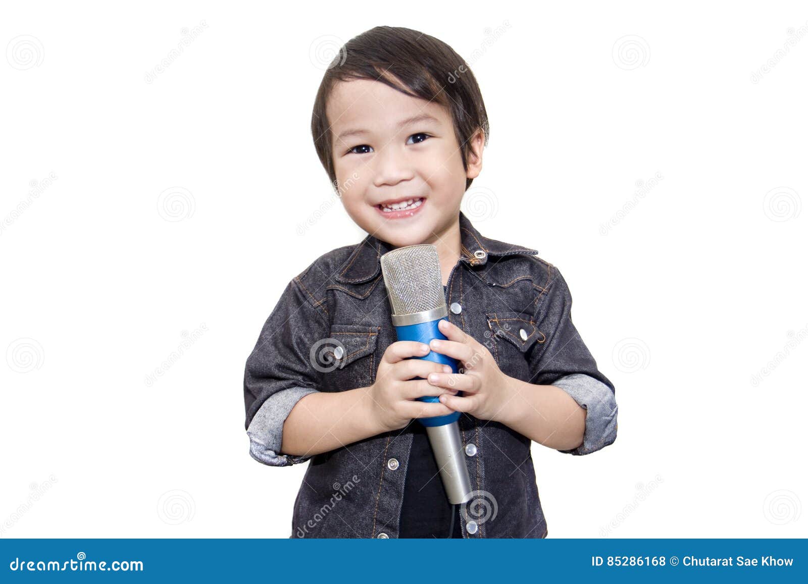 Cute Asian Kid Singing on Isolated White Background Stock Photo - Image ...