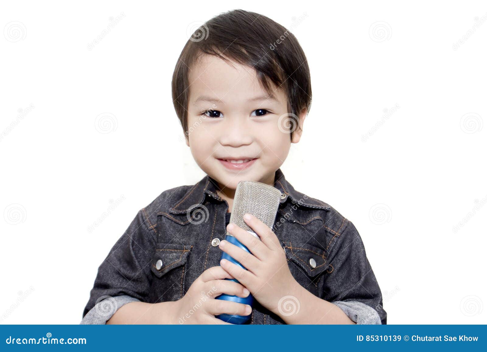 Cute Asian Kid Singing on Isolated White Background Stock Image - Image ...