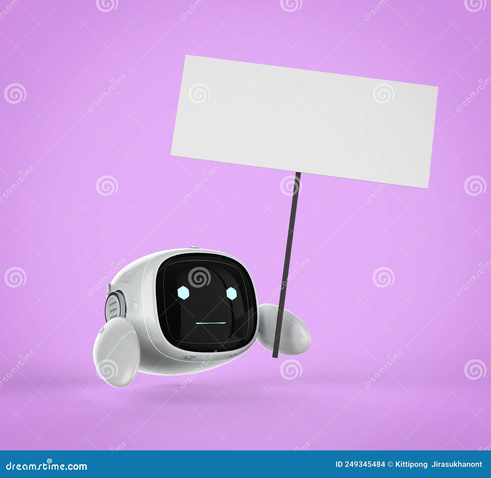 Cute Assistant Artificial Intelligence Robot No Leg with Blank Sign ...