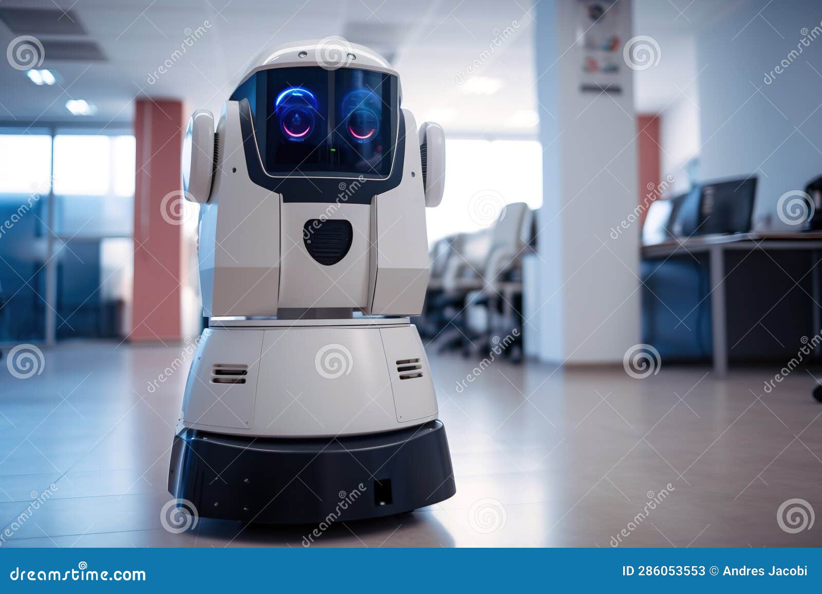 Cute Assistant Robot Working on Office. Stock Illustration ...