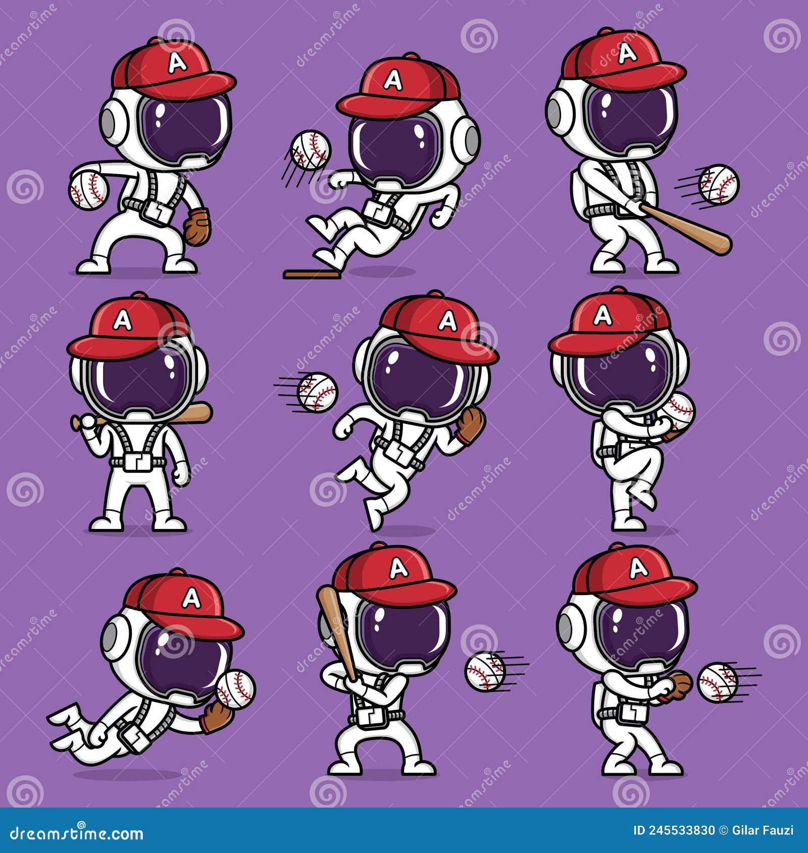 Cute astronaut baseball stock vector. Illustration of icon - 245533830