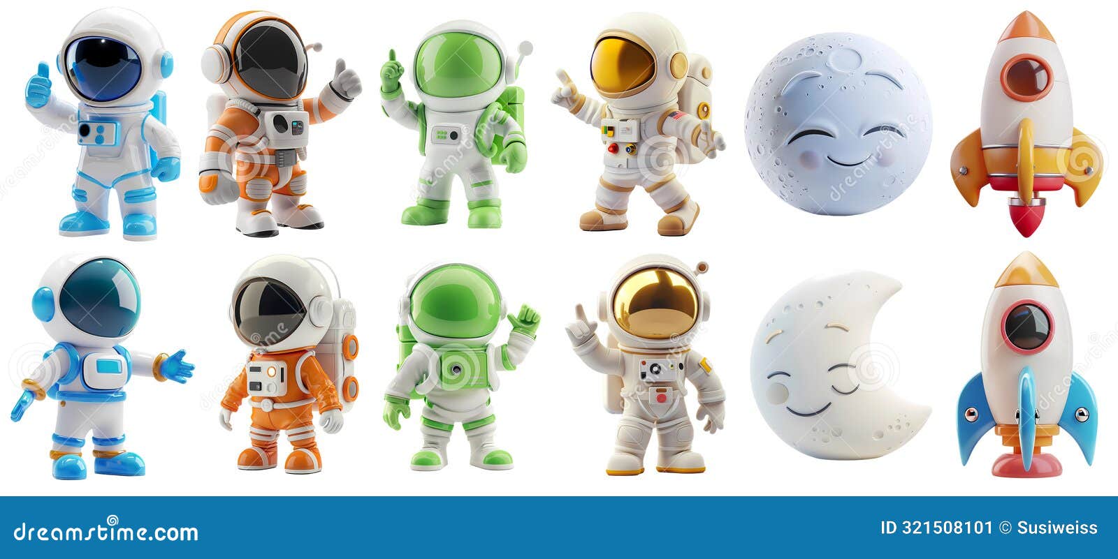 Cute Astronaut 3d Clipart Bundle, Isolated, Png, Generated Ai Royalty ...