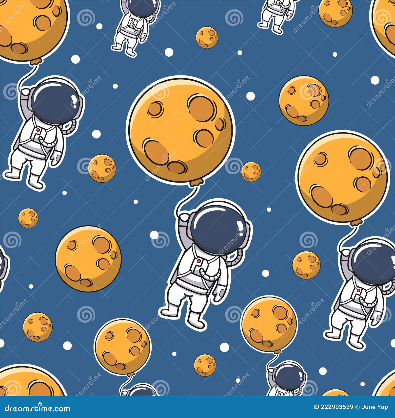 Cute Astronaut Holding Moon Balloon in the Space Seamless Pattern Stock ...