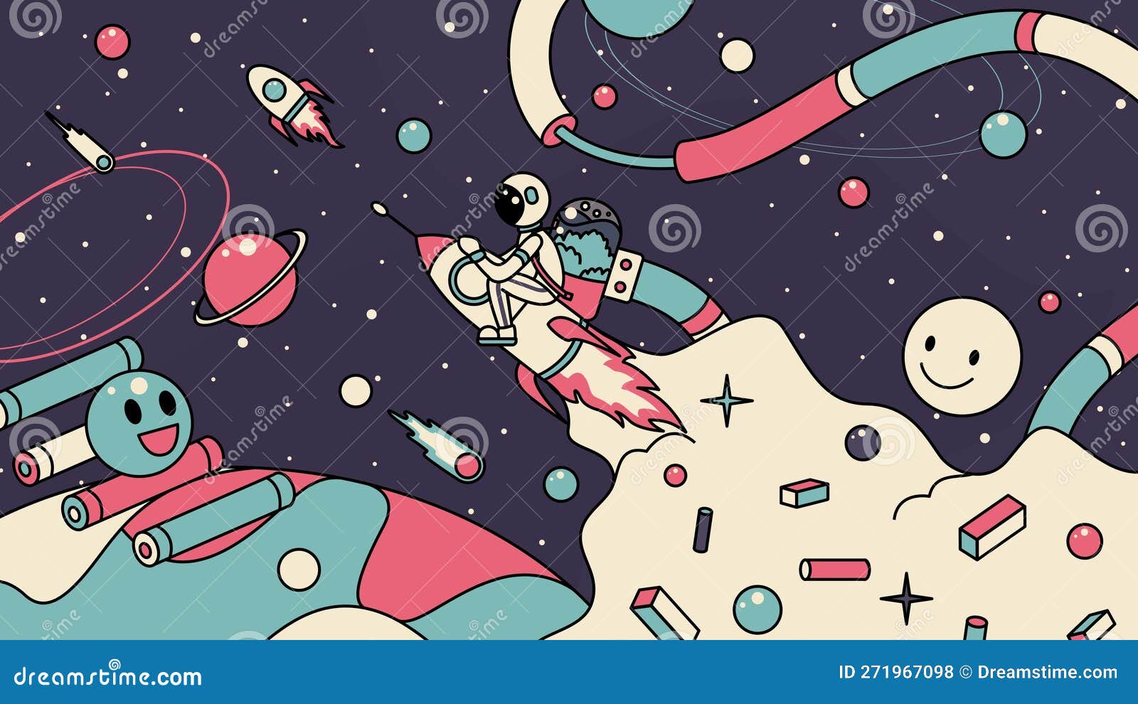 Cute Astronaut Riding Rocket Cartoon Illustration. Science Technology ...