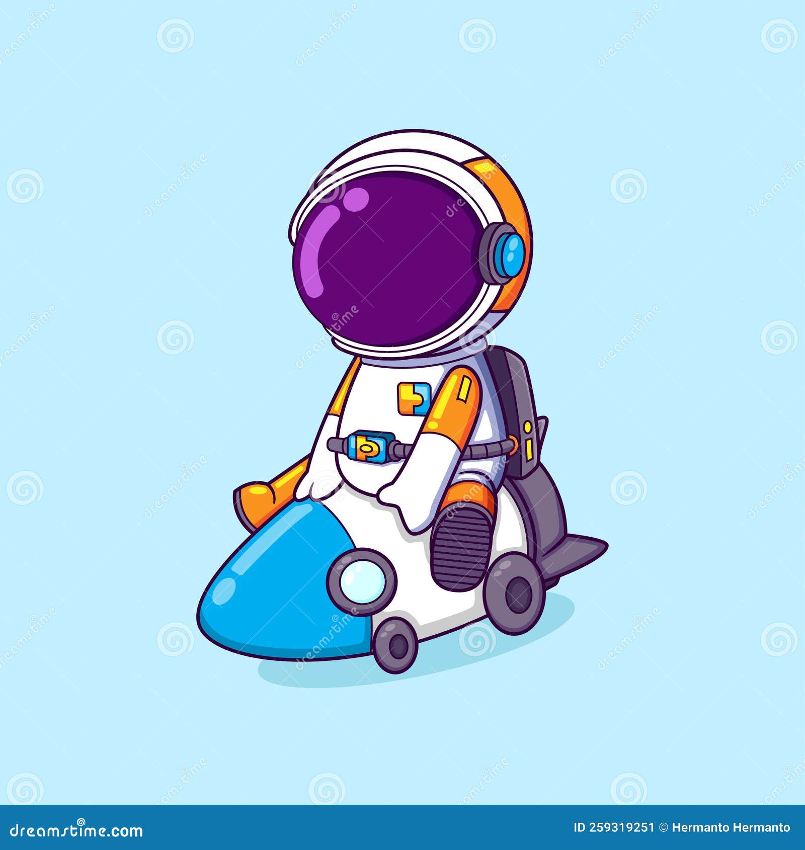 The Cute Astronaut is Riding a Small Rocket Nuclear Which Have Four ...