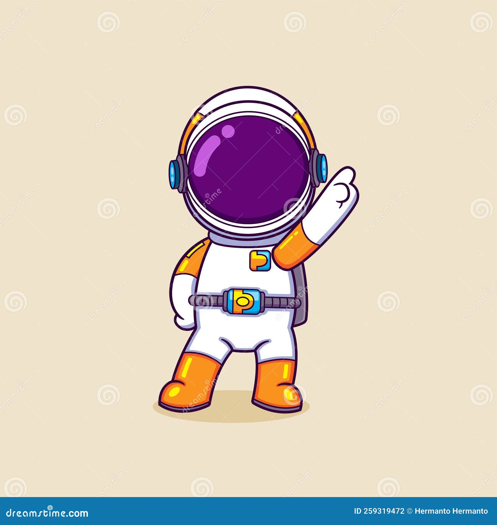 The Cute Astronaut is Standing and Having a Funny Pose with Pointing Up ...