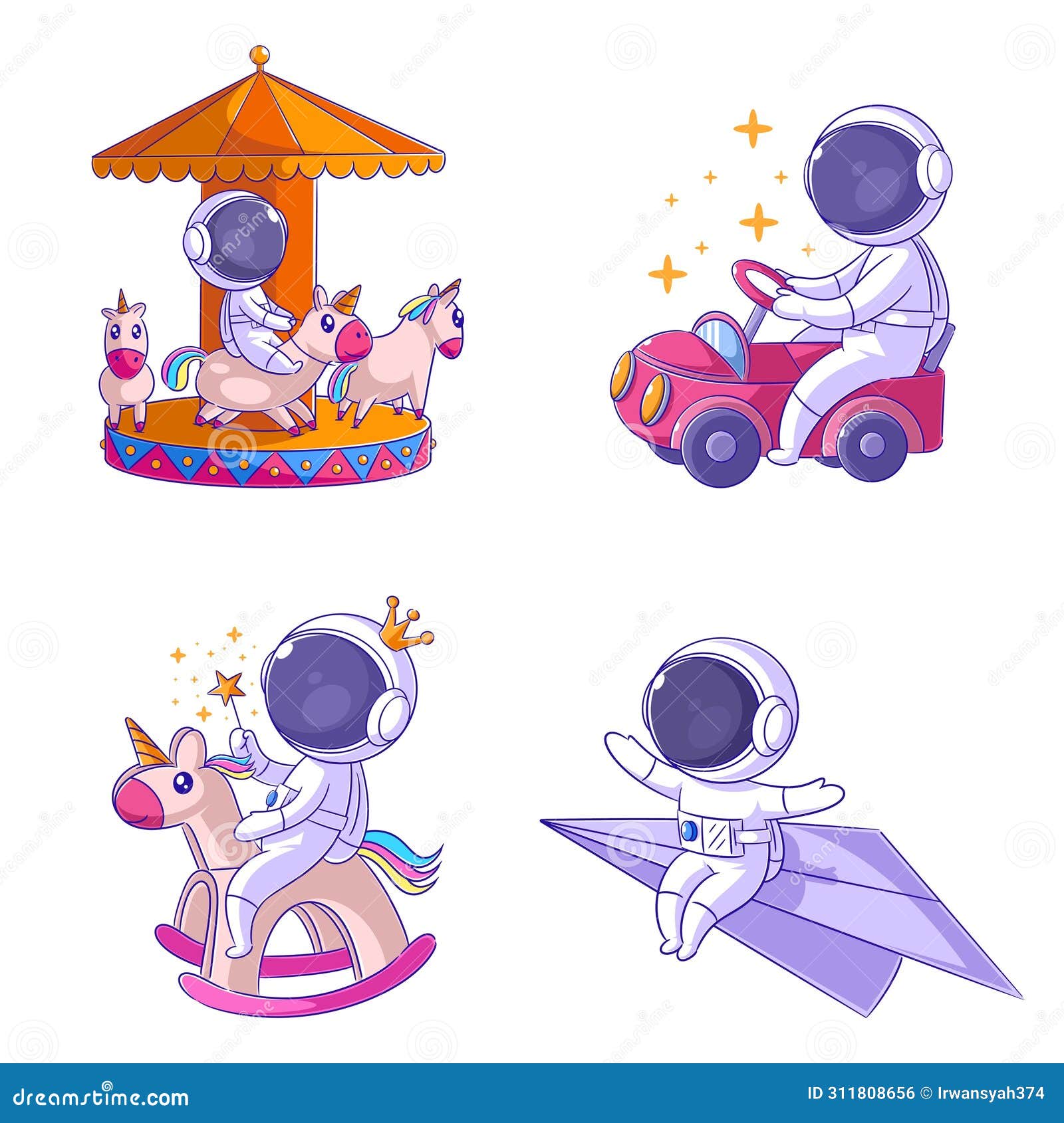 Cute Astronauts Have Fun Playing, Cartoon Style Set Stock Vector ...